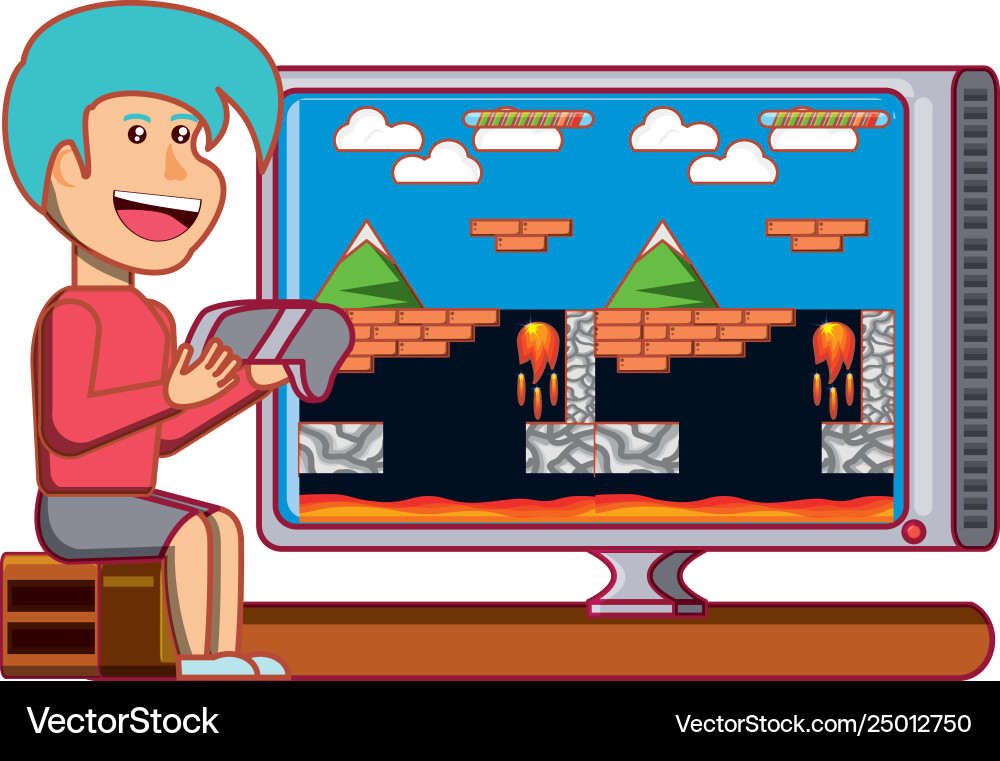 Boy playing video game avatar character Royalty Free Vector