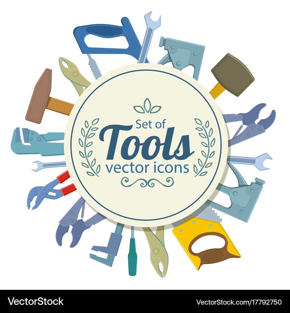 Circle shape template with repair tools icons Vector Image