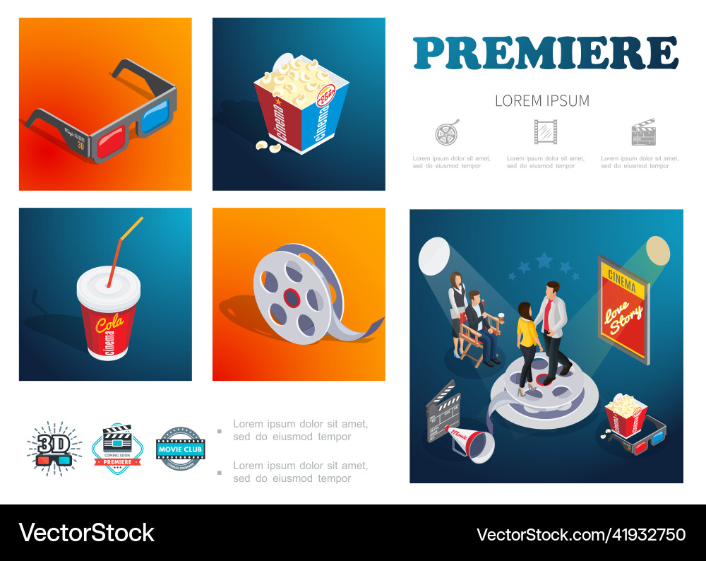 Isometric cinema infographic concept Royalty Free Vector