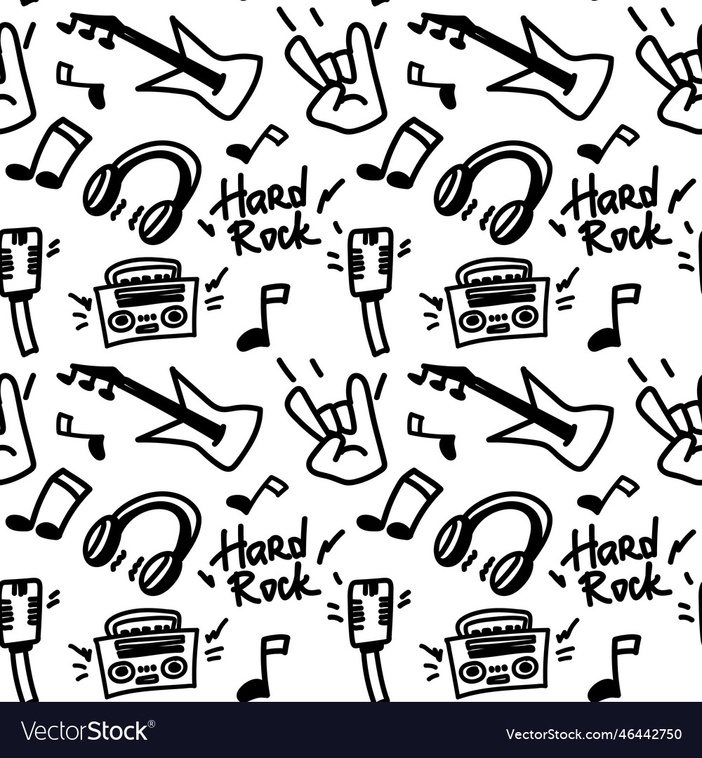 Rock n roll seamless pattern black-white print Vector Image