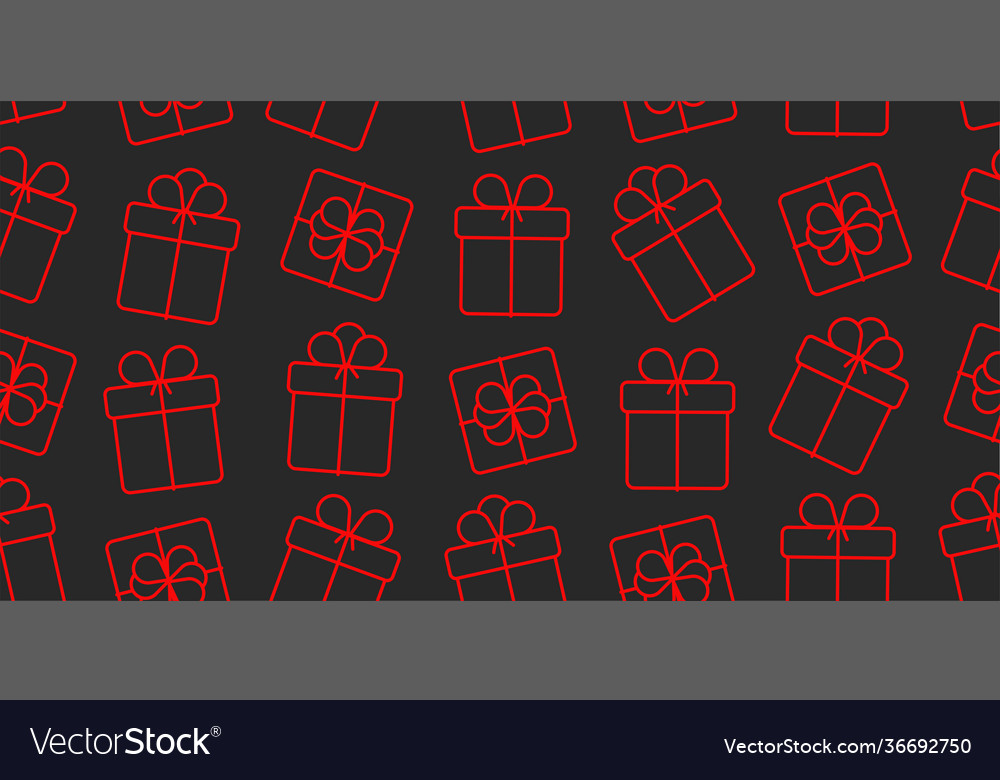Seamless pattern red linear gift boxes side Vector Image
