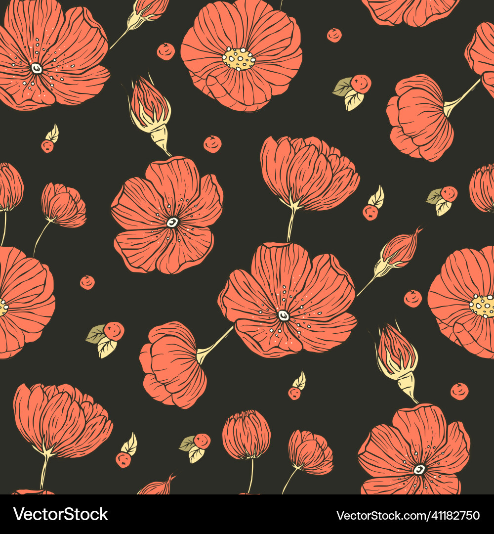 Vintage red floral seamless pattern Royalty Free Vector