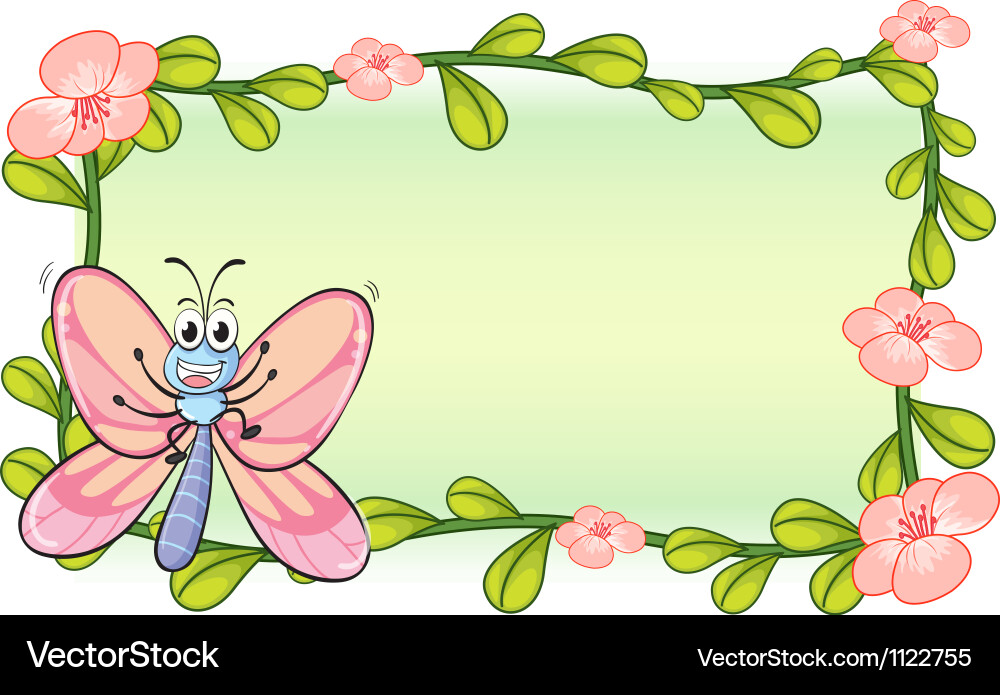 A butterfly and flower plant frame Royalty Free Vector Image