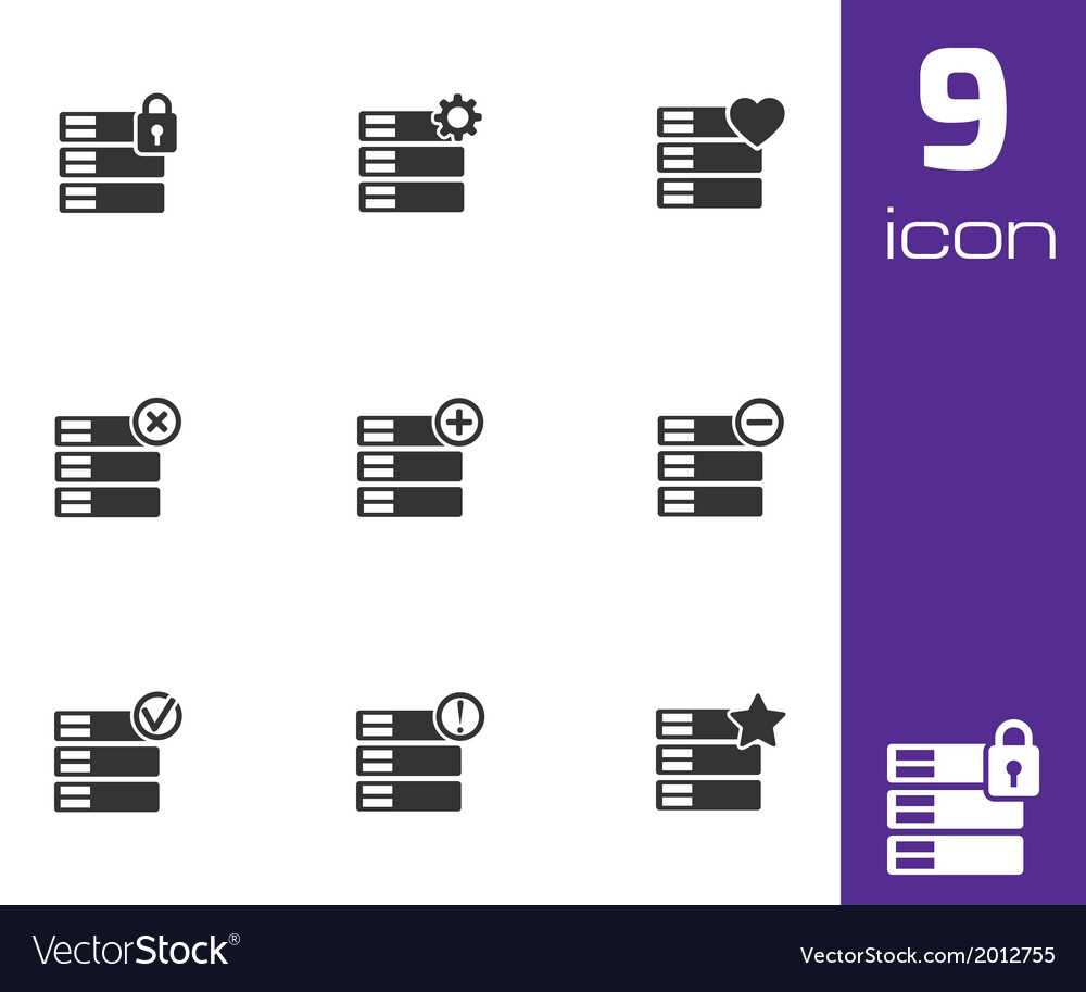 Black database icons set Royalty Free Vector Image