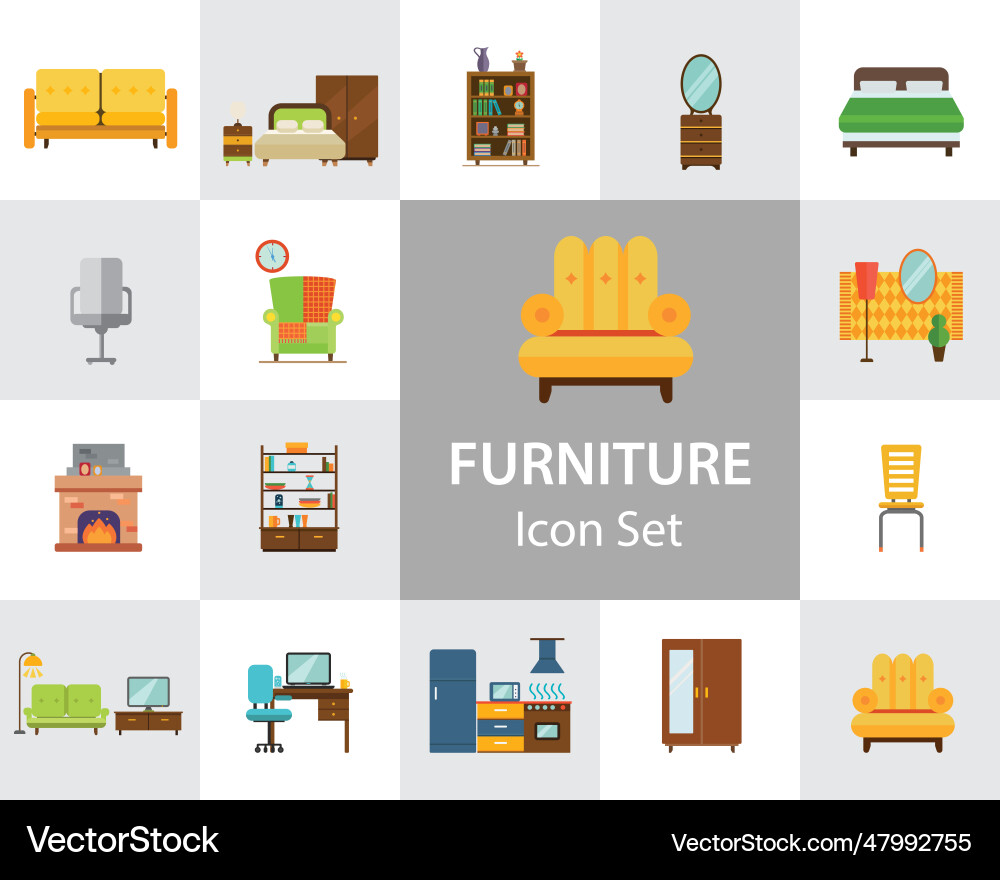 Furniture flat icons set Royalty Free Vector Image