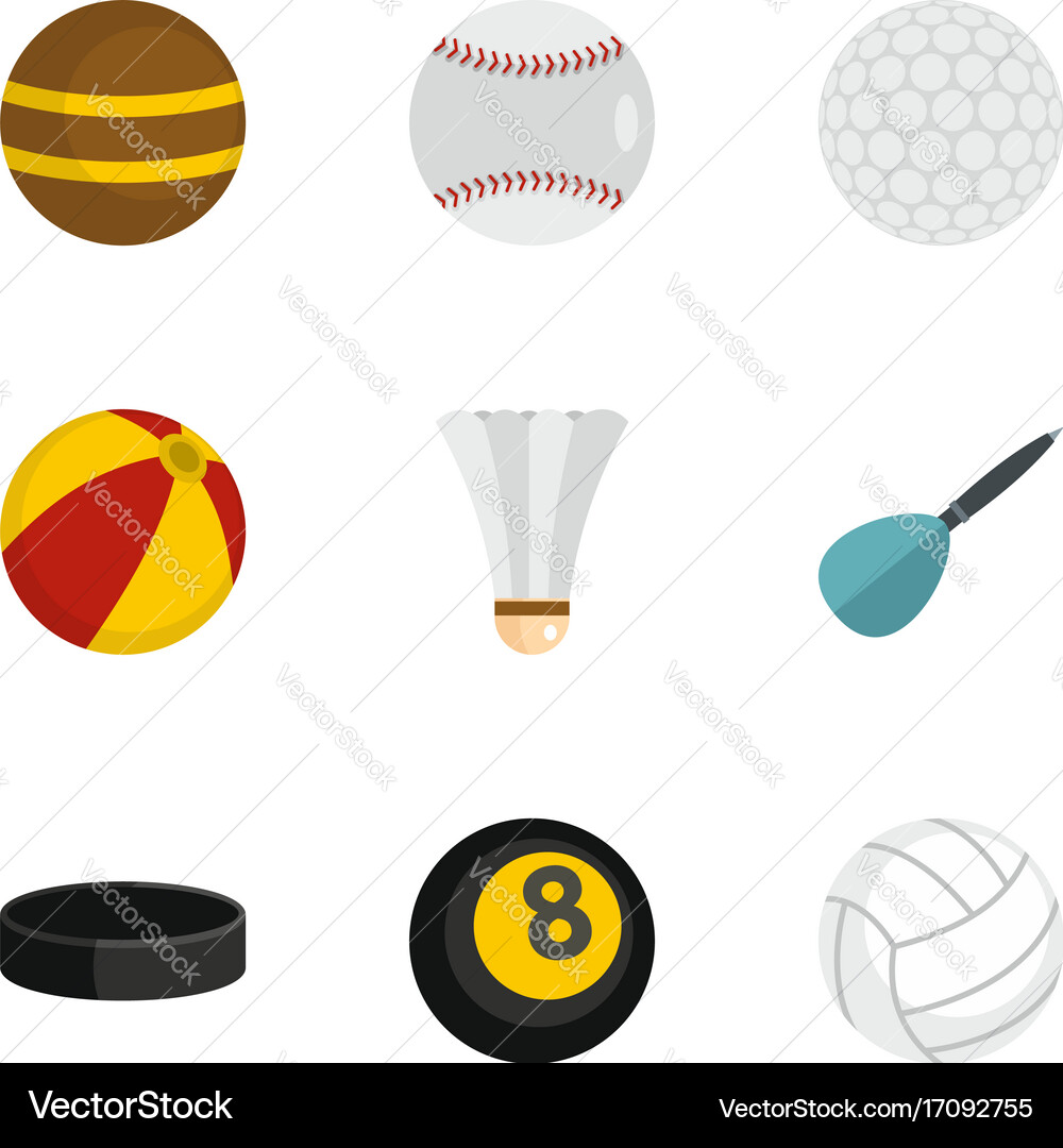 Game equipment icons set flat style Royalty Free Vector