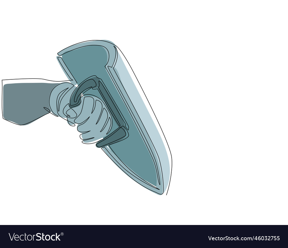 Single One Line Drawing Hand Holding Shield Hand Vector Image