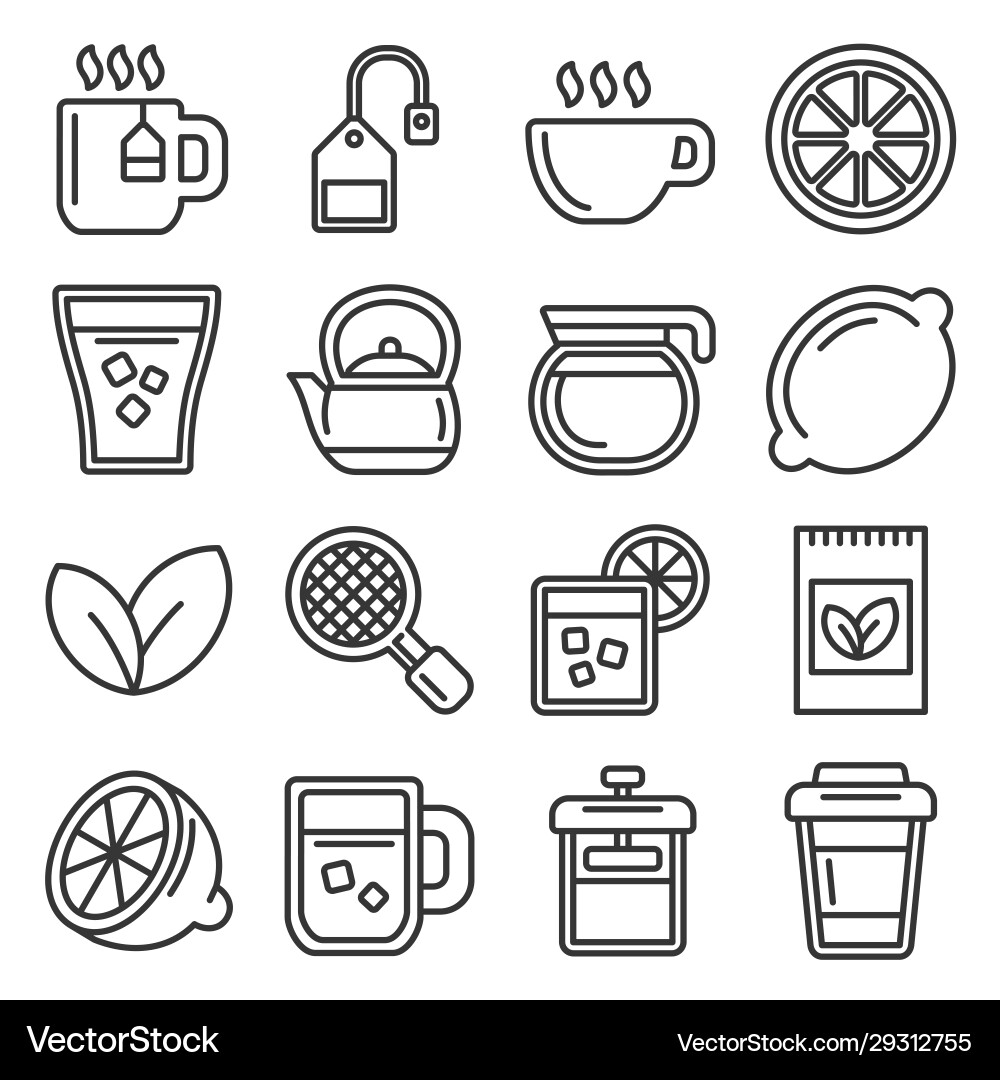 Tea icons set on white background line style Vector Image