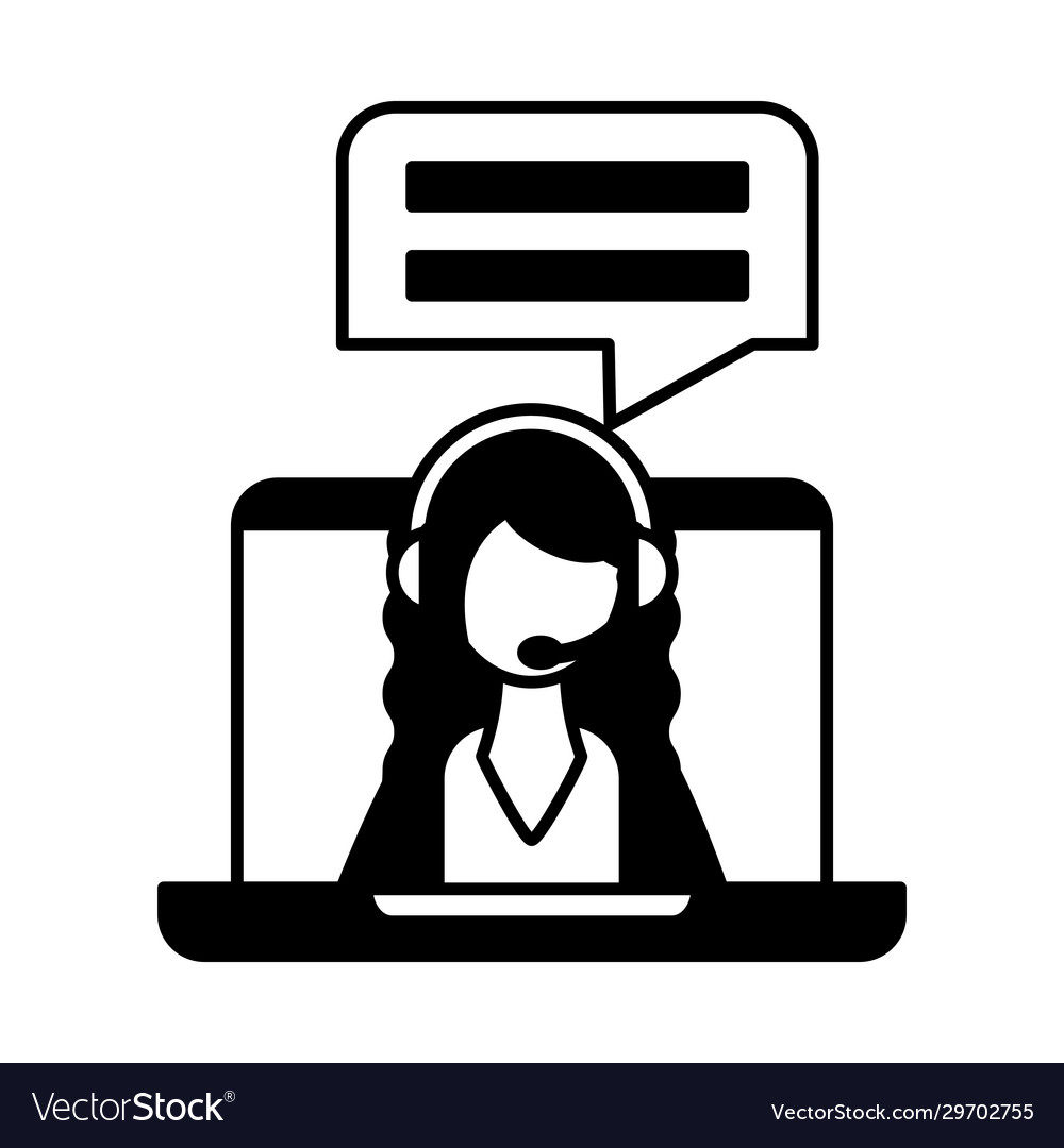 Woman operator on laptop screen with headphones Vector Image