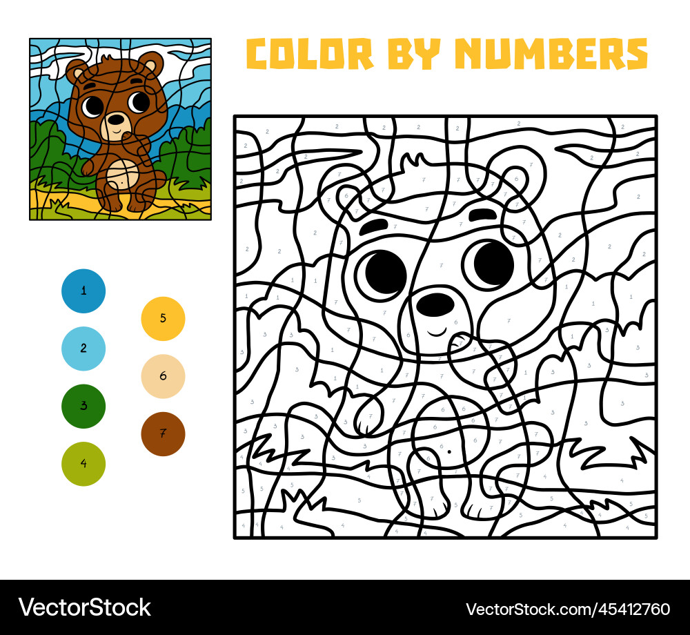 Color by number education game bear Royalty Free Vector