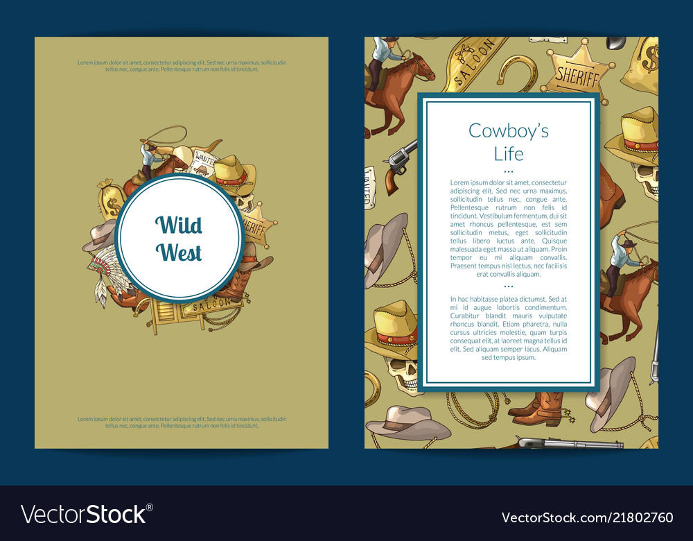 Hand drawn wild west cowboy elements card Vector Image