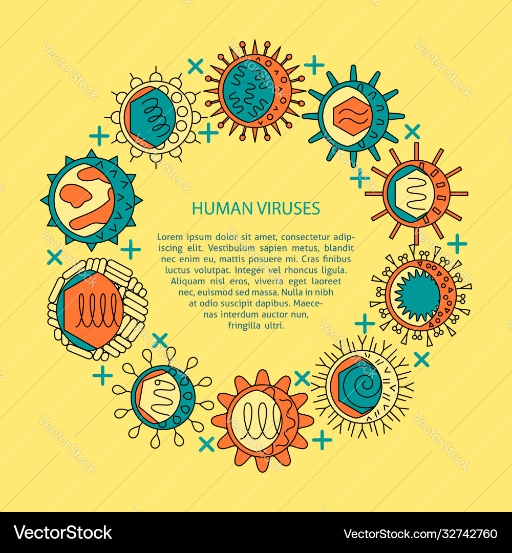 Human viruses banner with round frame in line Vector Image