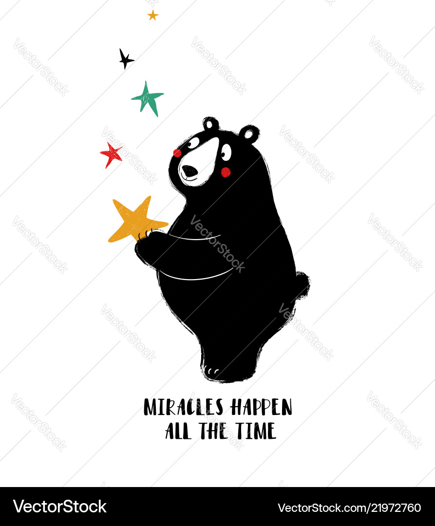 Lovely black bear holding star Royalty Free Vector Image