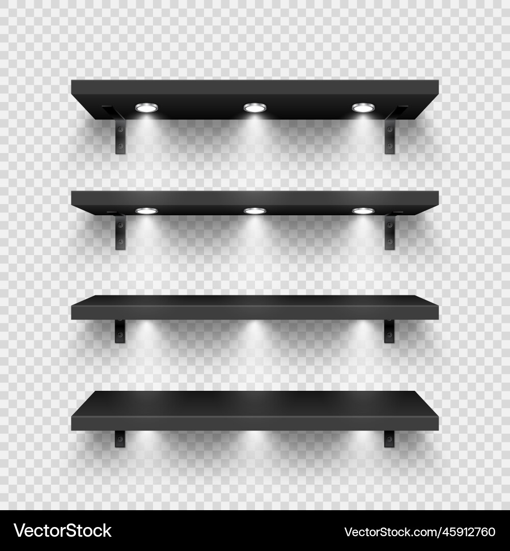 Realistic black store shelves with wall mount Vector Image
