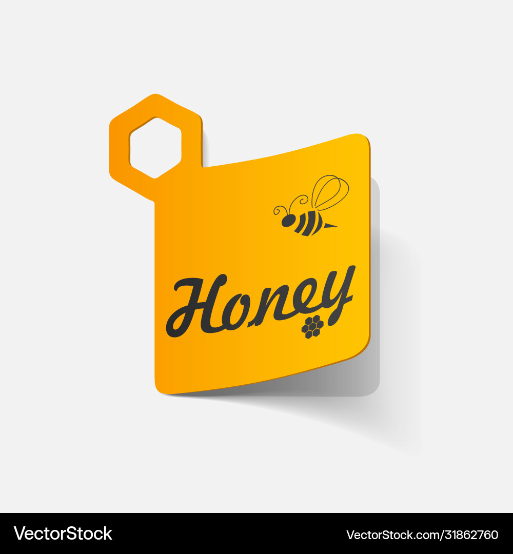 Realistic paper sticker honey Royalty Free Vector Image