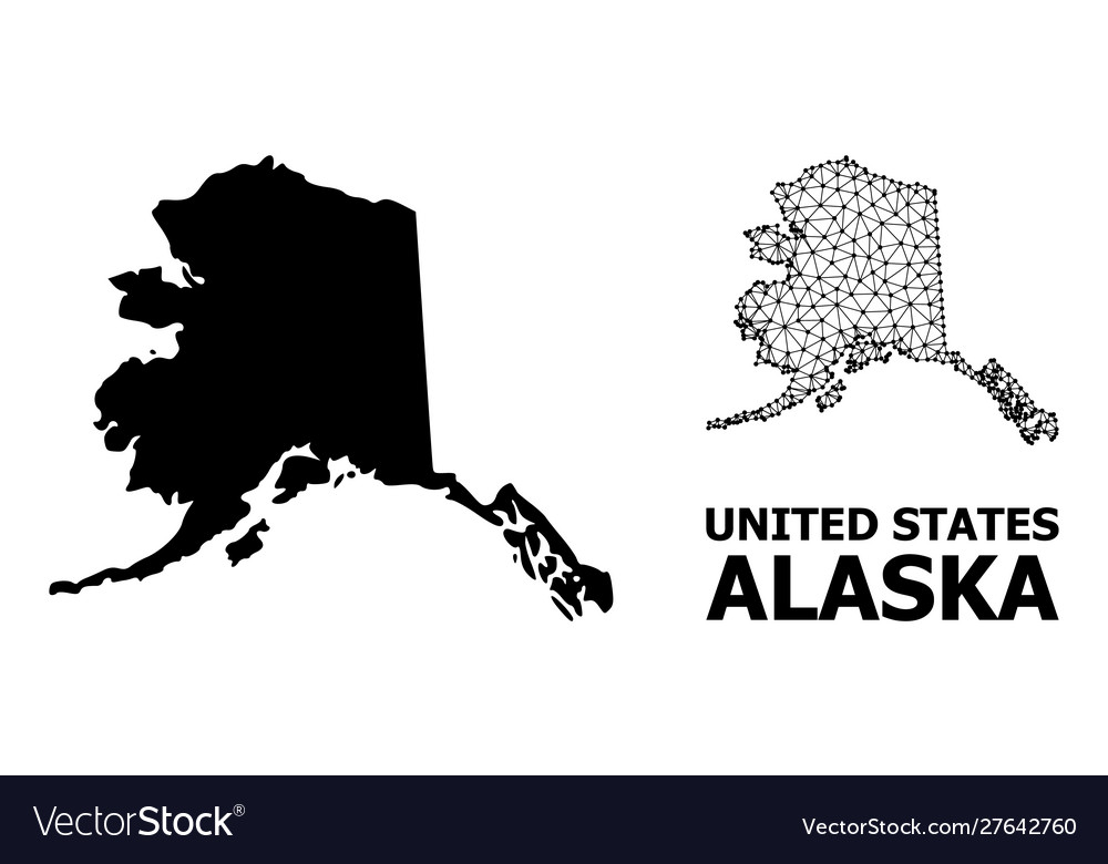Solid and wire frame map alaska state Royalty Free Vector