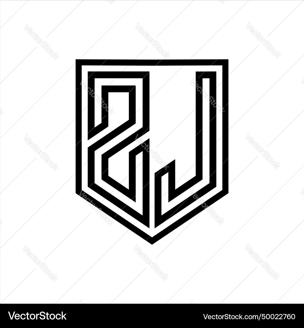 Zj letter logo monogram shield geometric line Vector Image
