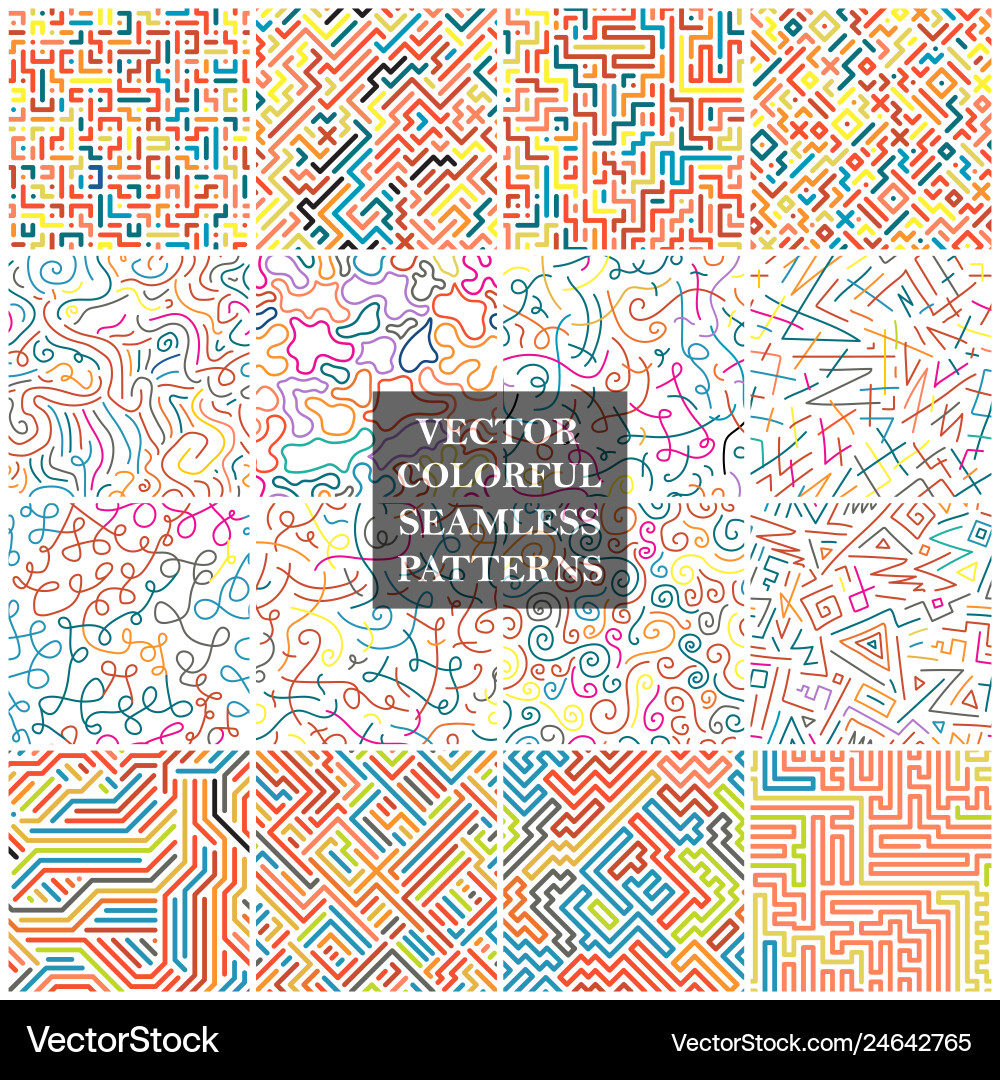 Bundle of bright color seamless patterns cruve Vector Image