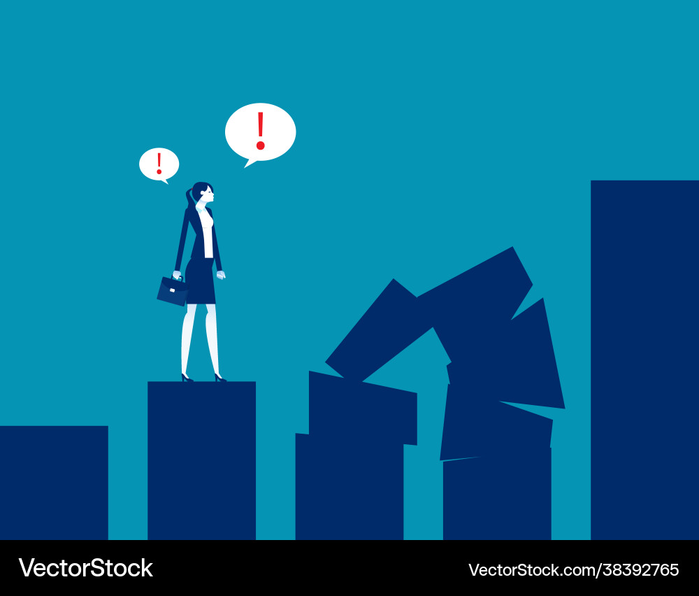 Businesswoman looking broken bar chart Royalty Free Vector