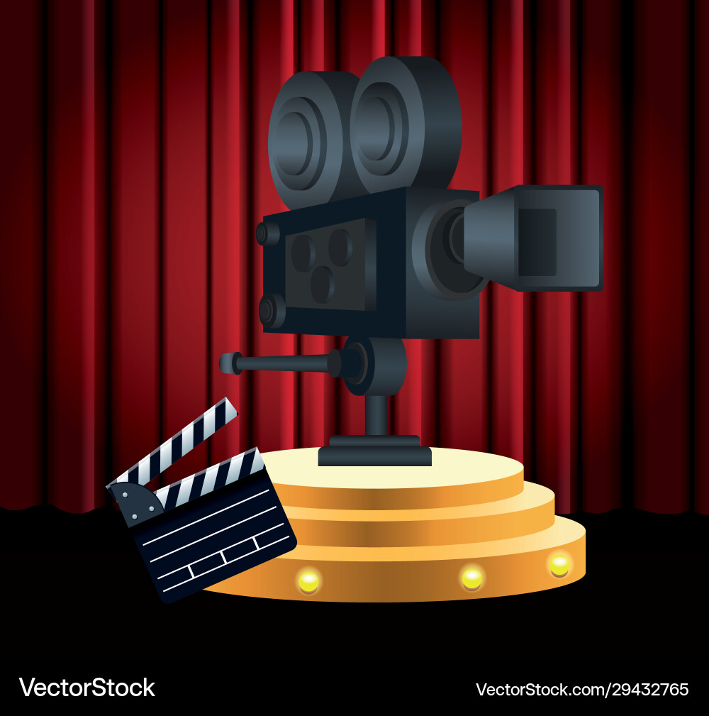 Cinema camera with clapboard colorful design Vector Image