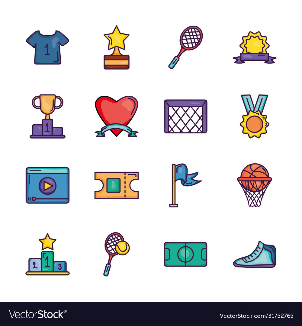 Game ticket and event icon set line color Vector Image Game ticket and event icon set line color Vector Image