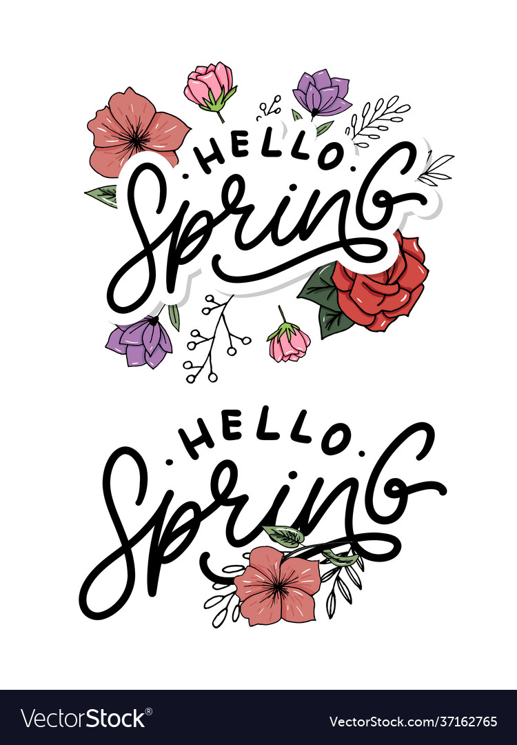 Hello spring flowers text background frame Vector Image
