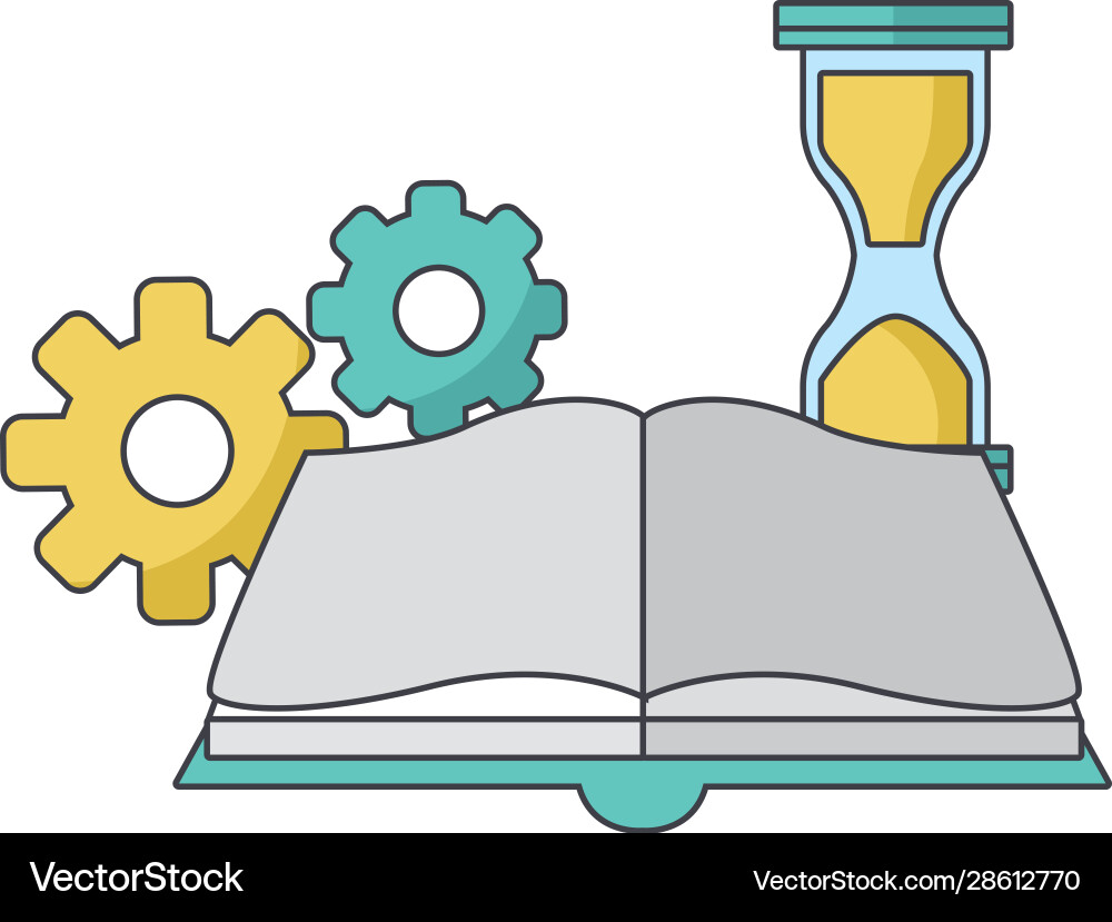 Book gear wheels and hourglass Royalty Free Vector Image