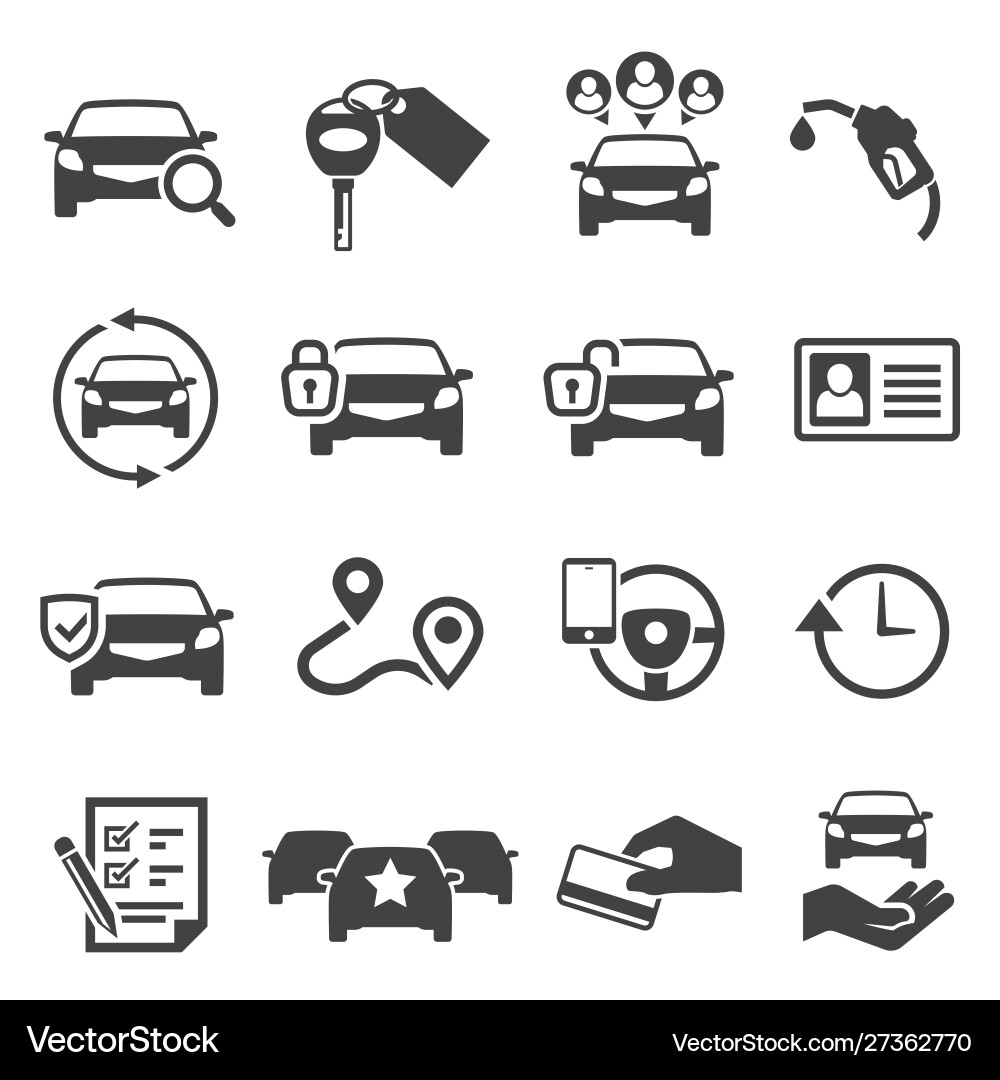 Car sharing black glyph icons set Royalty Free Vector Image