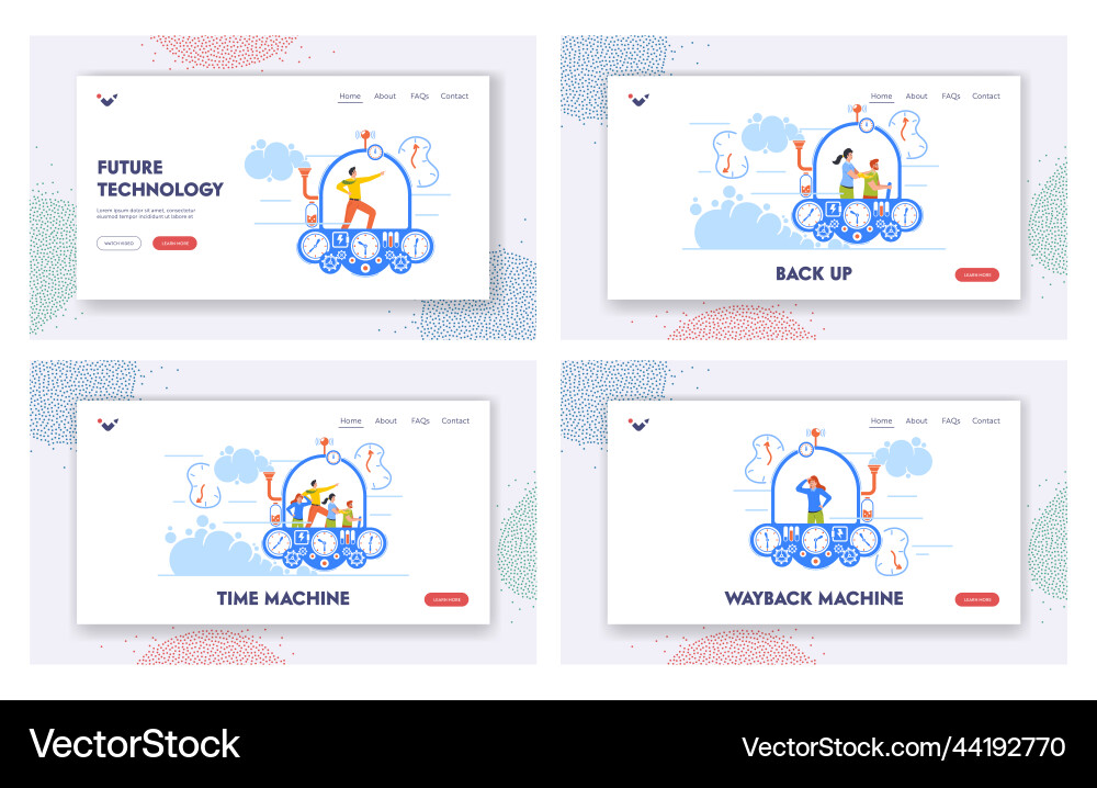 Characters team flying in time machine landing Vector Image