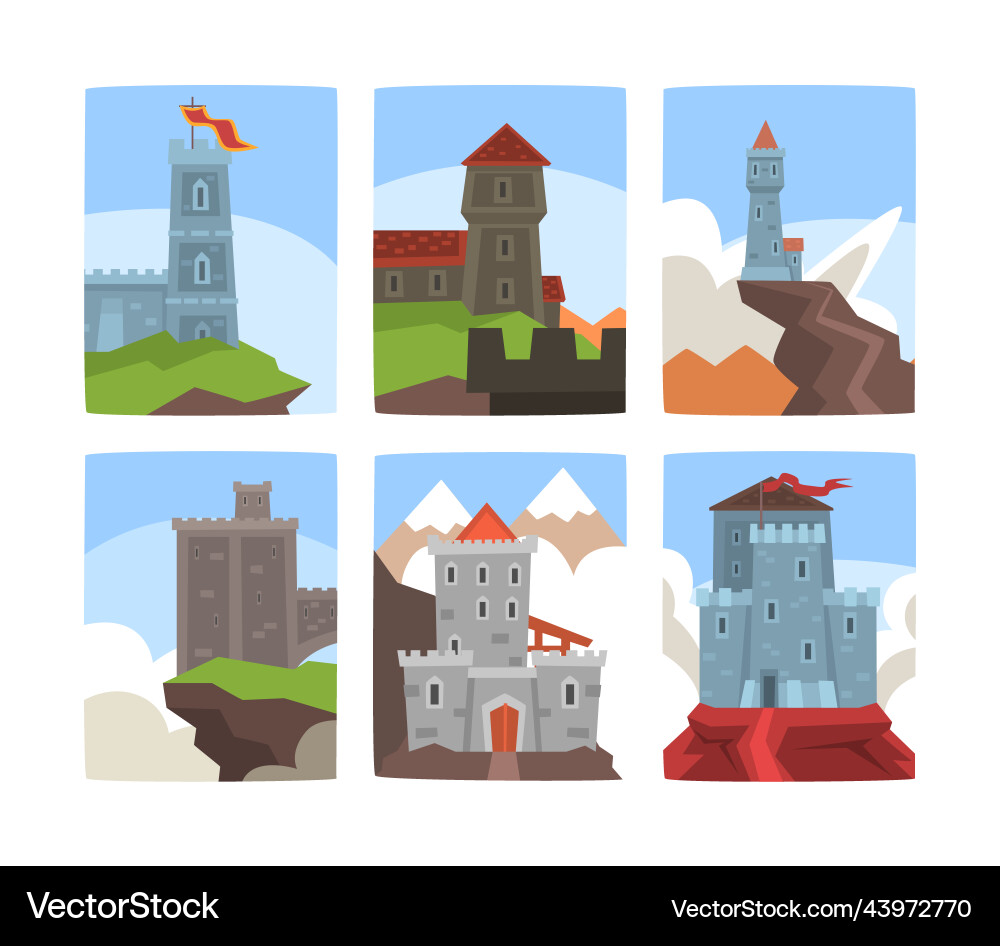 Fairy tale castle with stone tower castellation Vector Image