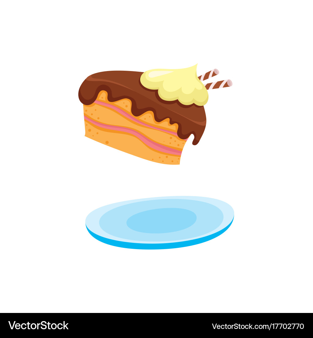 Flat cartoon piece cake at plate Royalty Free Vector Image