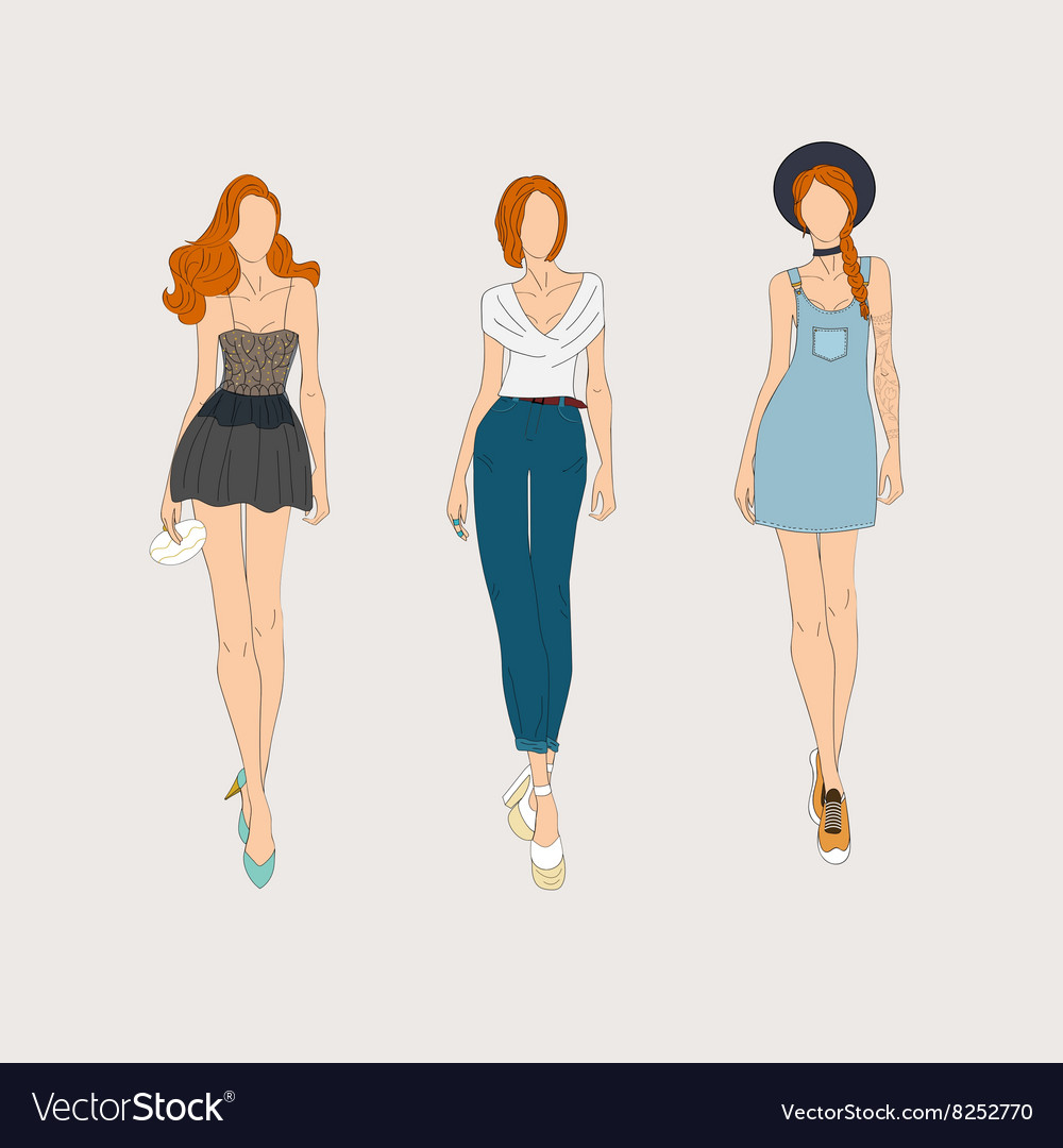 Hand Drawn Fashion Models Royalty Free Vector Image