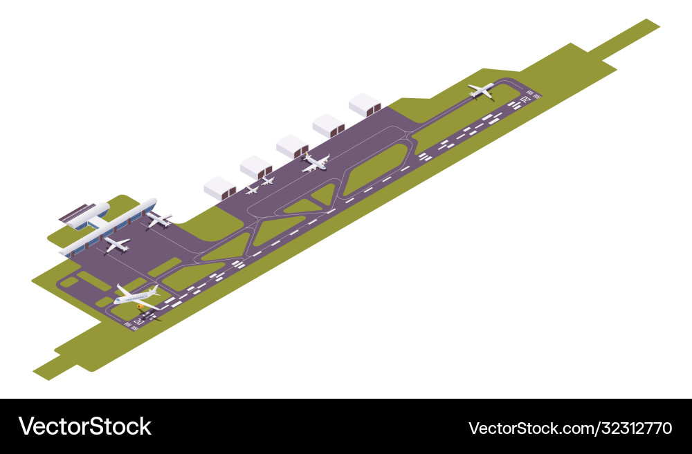 Isometric airport runway with take-off Royalty Free Vector
