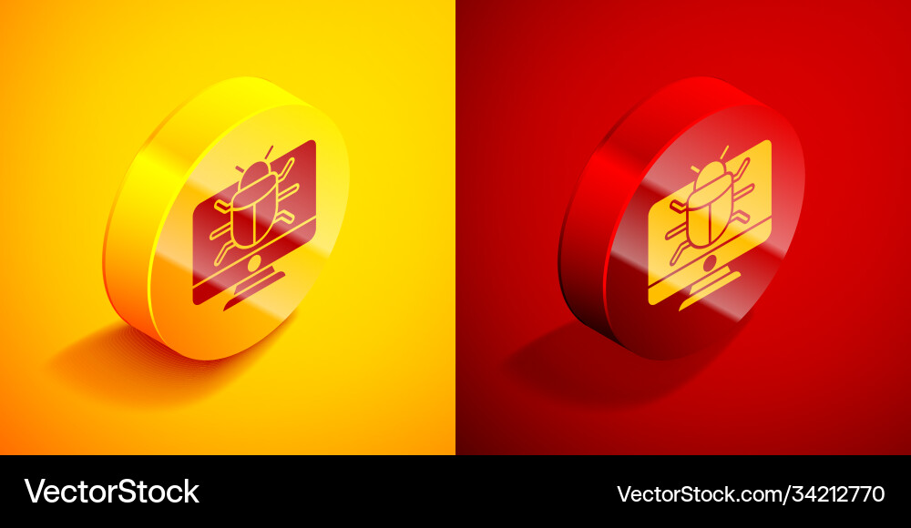 Isometric system bug on monitor icon isolated Vector Image