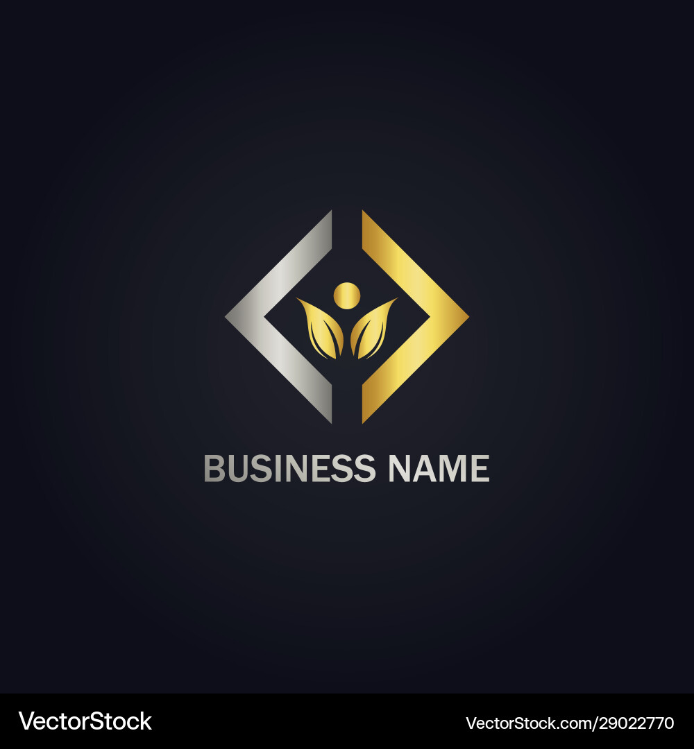 Leaf organic square nature gold logo Royalty Free Vector