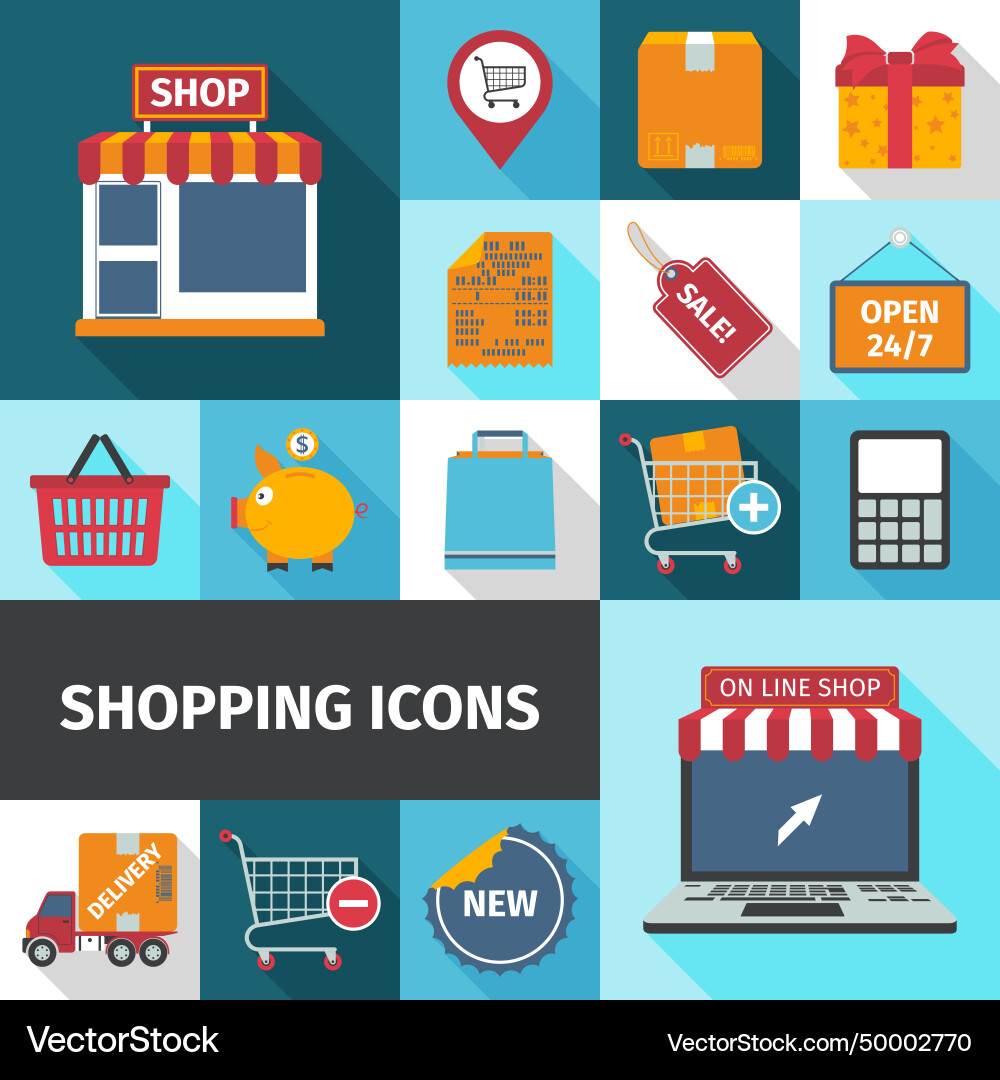 Shopping square icons set Royalty Free Vector Image