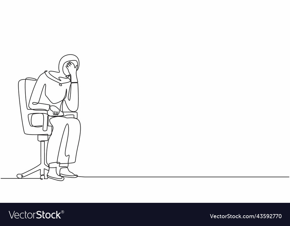 Single continuous line drawing sad depressed arab Vector Image