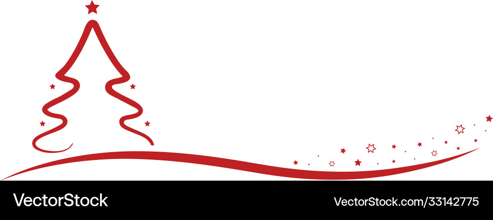 Christmas tree line red stars Royalty Free Vector Image