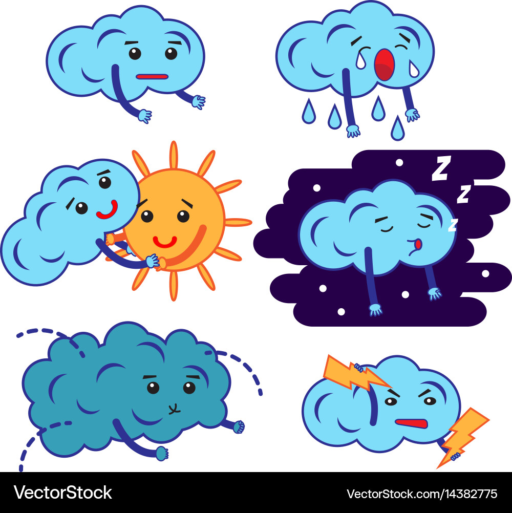 Clouds cartoon emoji smily emoticons set Vector Image