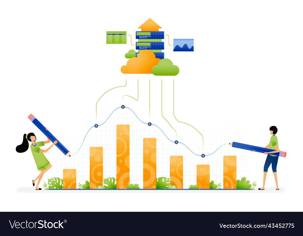 Design of two employees draw charts and upload Vector Image