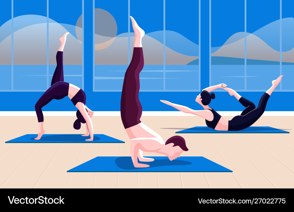 Flat with young heople in yoga Royalty Free Vector Image