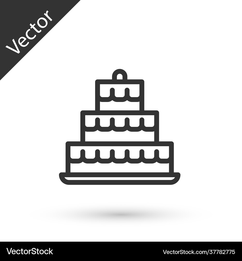 Grey line cake with burning candles icon isolated Vector Image