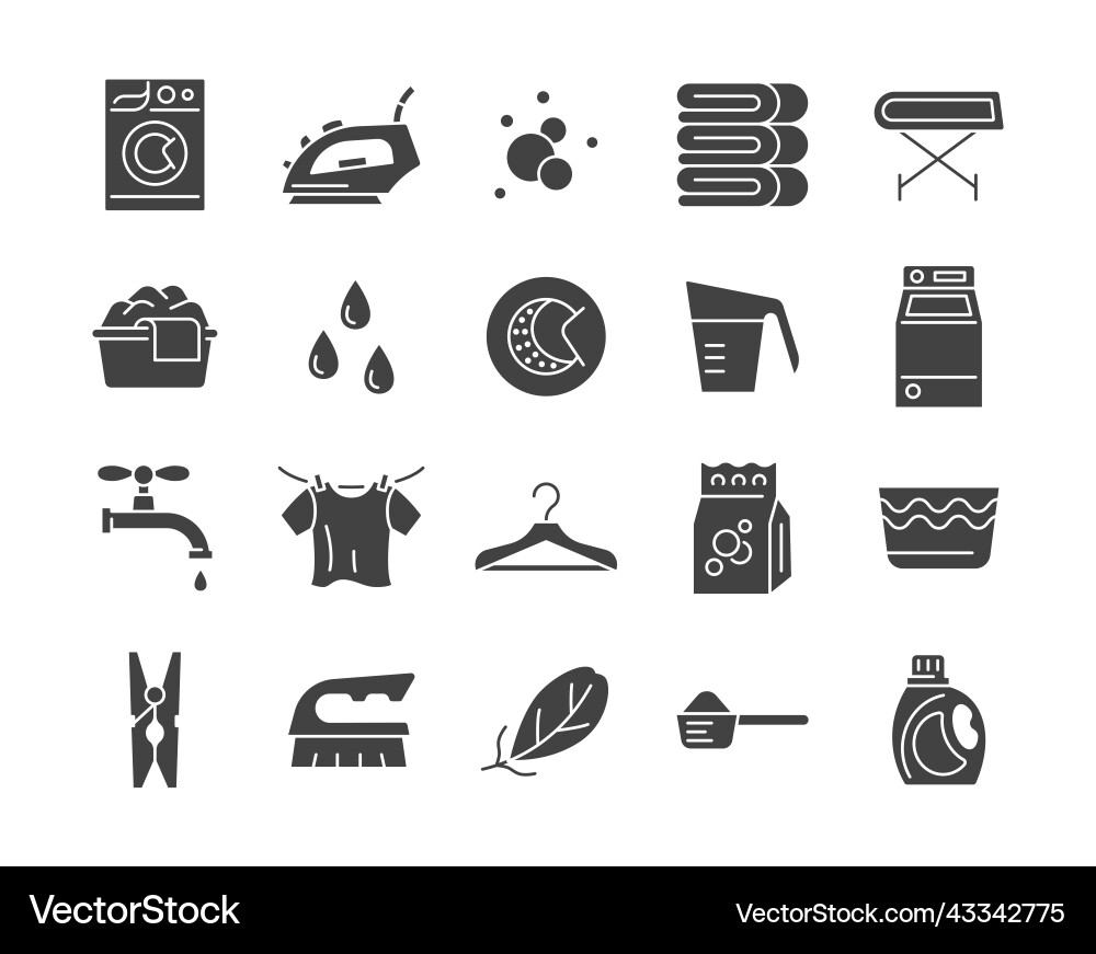 Laundry glyph set icons collection sign Royalty Free Vector