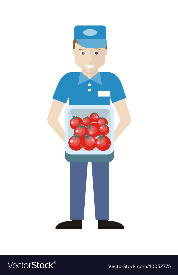 Merchandiser with tomatoes in track Royalty Free Vector Merchandiser with tomatoes in track Royalty Free Vector
