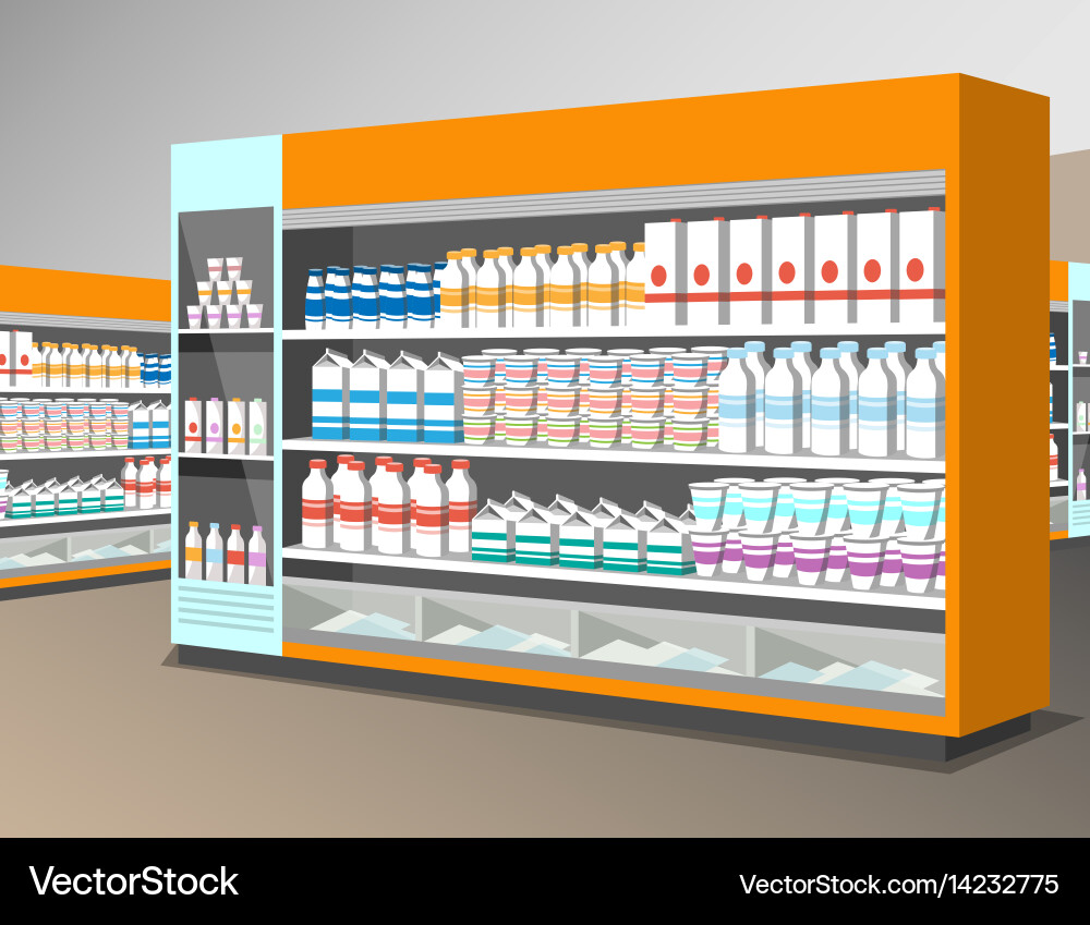 Milk products shelf in store Royalty Free Vector Image