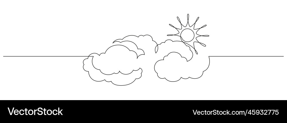 One continuous line drawing of clouds with sun Vector Image