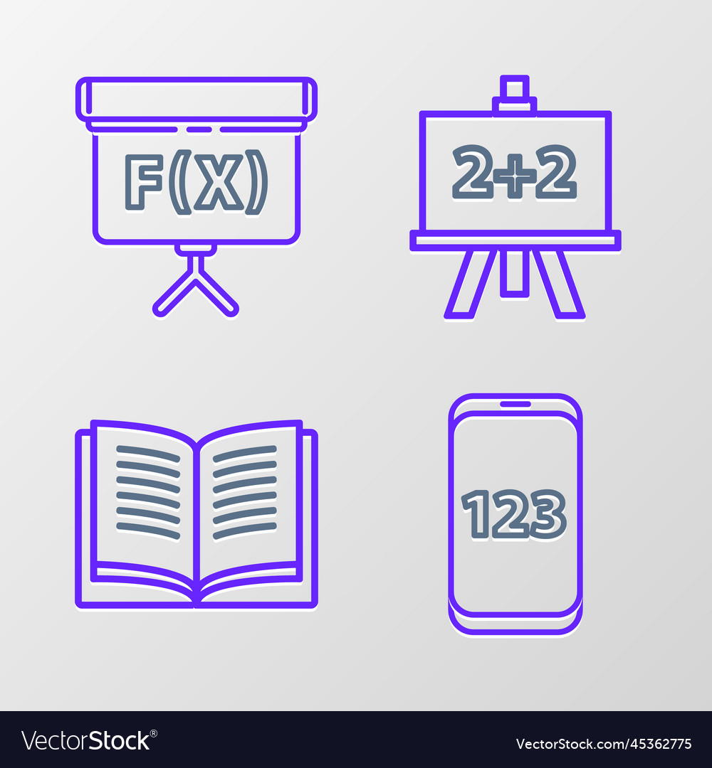 Set Line Mobile Calculator Interface Open Book Vector Image
