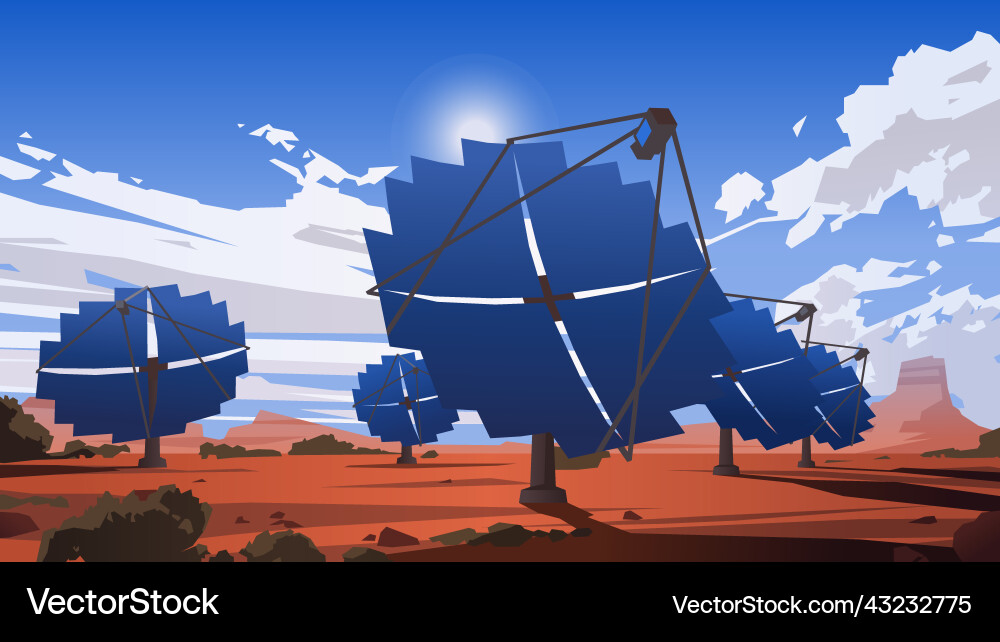 Solar farm in the desert Royalty Free Vector Image