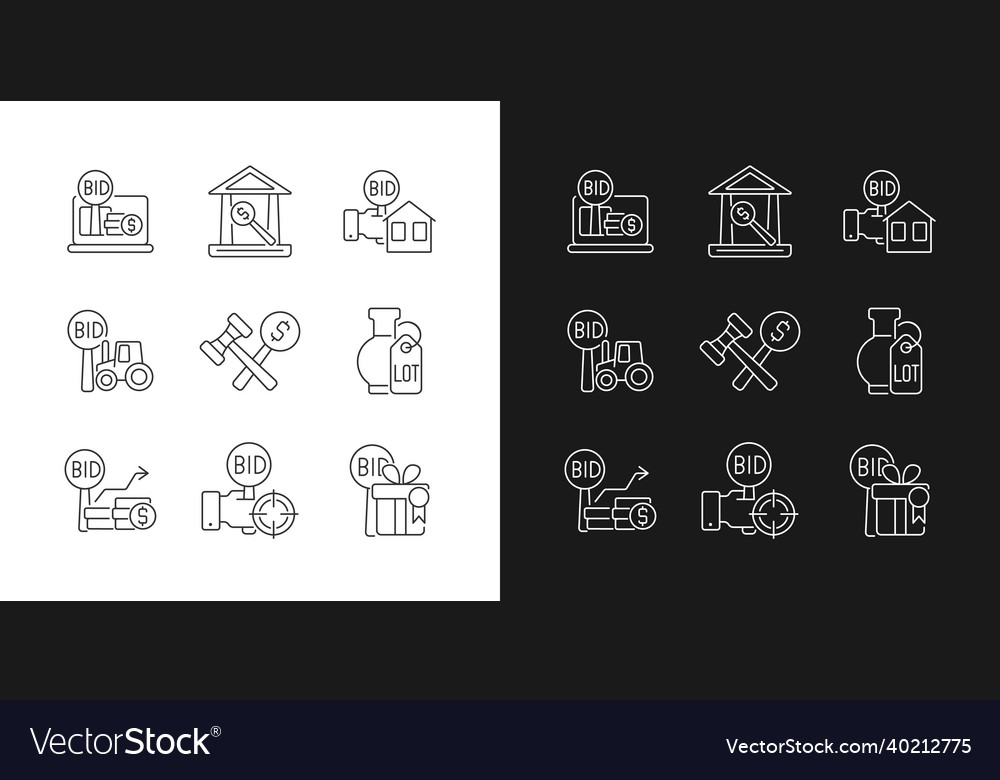 Types of bargaining linear icons set for dark Vector Image Types of bargaining linear icons set for dark Vector Image