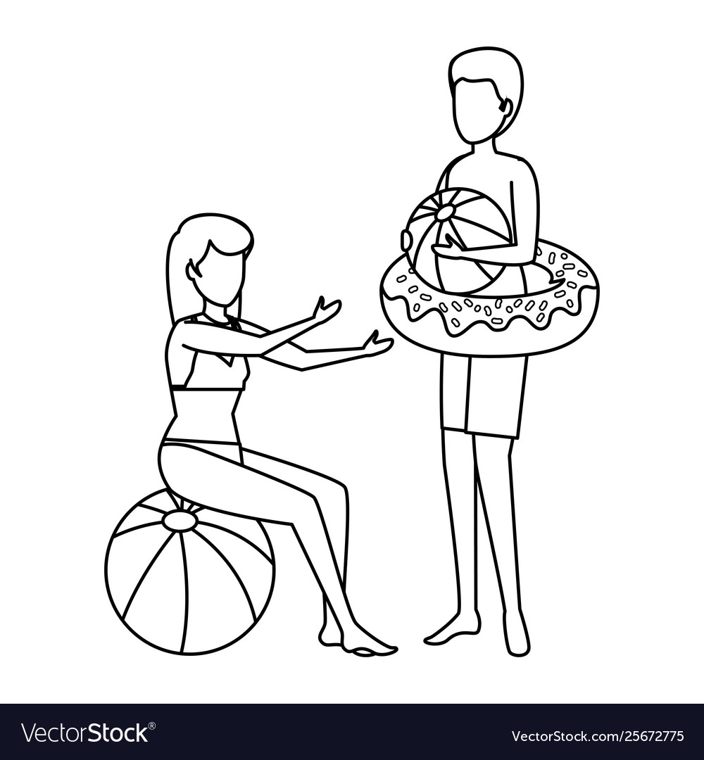 Young Couple With Swimsuit And Balloon Float Vector Image young-couple-with-swimsuit-and-balloon-float-vector-image